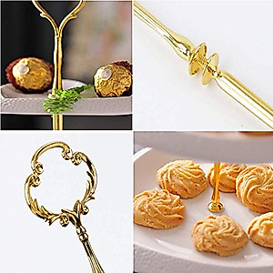 2 Sets of 3 Tier Cake Plate Stand Handle, Metal Fruit Cake Cupcake Plate Stand Handle Fitting Hardware (Sun Flower,Crown Fittings, Golden+Siver)