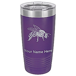 LaserGram 20oz Vacuum Insulated Tumbler Mug, Honey Bee, Personalized Engraving Included (Dark Purple)