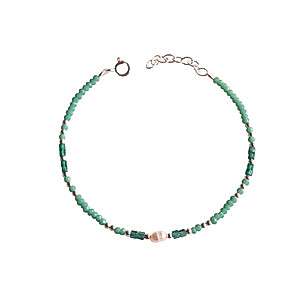 Handmade 925 Sterling Silver, Pearl and Glass Beads Bracelet for women, Length 6.5-7.5 inches, Adjustable Dainty Turquoise Color Beaded Bracelet, Beach Summer Jewelry, By MiYa Jewelry Creations