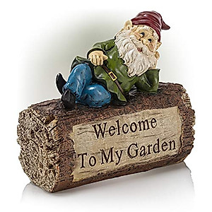 Alpine Corporation 9" Tall Outdoor Garden Gnome and Welcome Sign Yard Statue Decoration, Multicolor