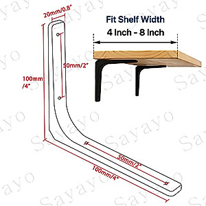 SAYAYO 4 PCS Iron Wall Shelf Bracket, 4 x 4 Inch Heavy Duty Shelf Support Bracket Decorative Joint Angle Bracket, Matte Black