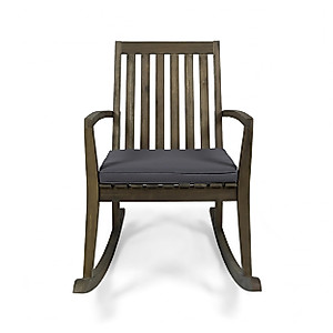 Merax Outdoor Acacia Wood Rocking Chair with Water-Resistant Cushion for Patio,Garden,Porch, Dark Grey