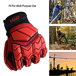 HANDLANDY Anti Vibration Gloves, SBR Padding, TPR Protector Impact Gloves, Men Mechanic Work Gloves (Large)