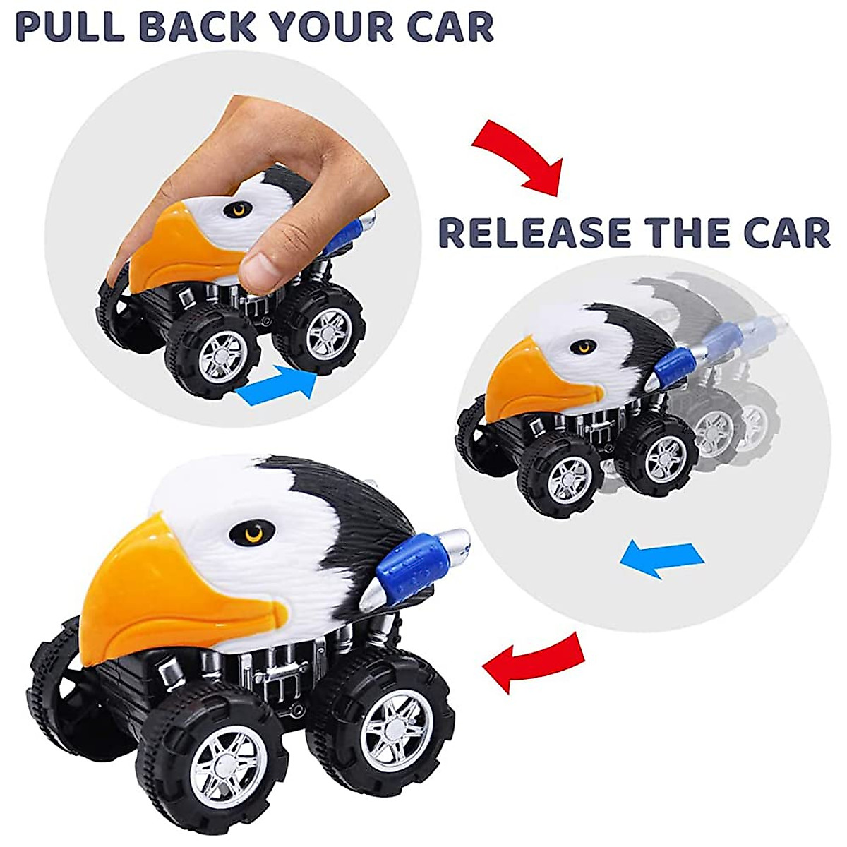 Liberty Imports 12 Pack Monster Truck Pull Back Cars, Large Animal Toy Pullback Vehicles Party Favors Play Set for Kids, Boys, Toddlers