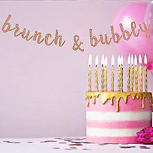 Ferastar Brunch & Bubbly Banner, Bridal Shower Banner,Bubbly Bar Sign, Bachelorette Party Decor, Brunch Party Decorations Rose Gold Glitter.