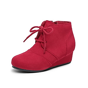DREAM PAIRS Girls Low Wedge Heel Booties Side Zipper Ankle Boots Tomson-K Red Size 2 Little Kid
