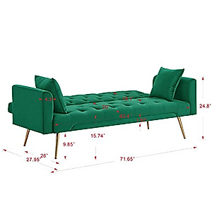 FANYE Green Velvet with 2 Pillows Metal Legs, 71.65"
