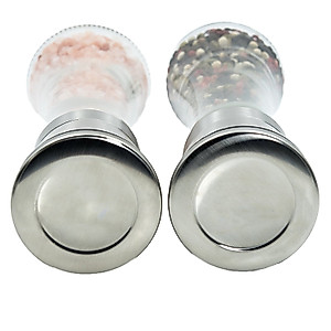 2 PCS Salt and Pepper Grinders Glass Mills Brushed Stainless Steel with Adjustable Ceramic Rotor