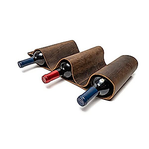 3 Bottle Wall Mounted Wine Rack. Space Saving Wine Rack, Leather Wall Wine Rack for Unique Wine Gifts for Wine Lovers. Wine Bottle Holder Doubles up as Leather Magazine Rack…
