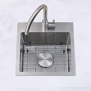 VAPSINT 15x15 inch 304 Stainless Steel Drop in Wet Bar Sink,Single Bowl Topmount Prep Rv Small Kitchen Sink with Grid and Drain