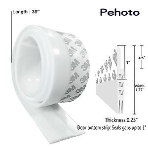 Pehoto Door Draft Stopper Under Door Draft Blocker Insulator Door Sweep Weather Stripping Noise Stopper Strong Adhesive 39'' Length