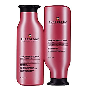 Pureology Smooth Perfection Shampoo & Conditioner Bundle | For Frizz-Prone Color Treated Hair | Sulfate-Free | Vegan | Updated Packaging | 9 Fl. Oz.