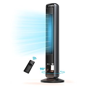 Delvit Tower Fan，90° Oscillating Fan with 12 Speeds, 4 Modes, Night Light, 12H Timer, LED Display，28db Quiet Portable Bladeless Fan Remote control for Bedroom, Living Room & Office