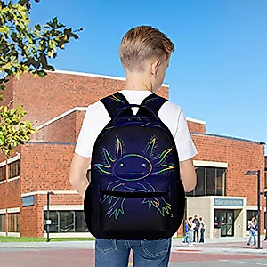 QIWCANM Stylized Rainbow Axolotl Backpacks for Boys and Girls Lightweight 16 Inch Backpacks Personalized Bags for Kids Gift