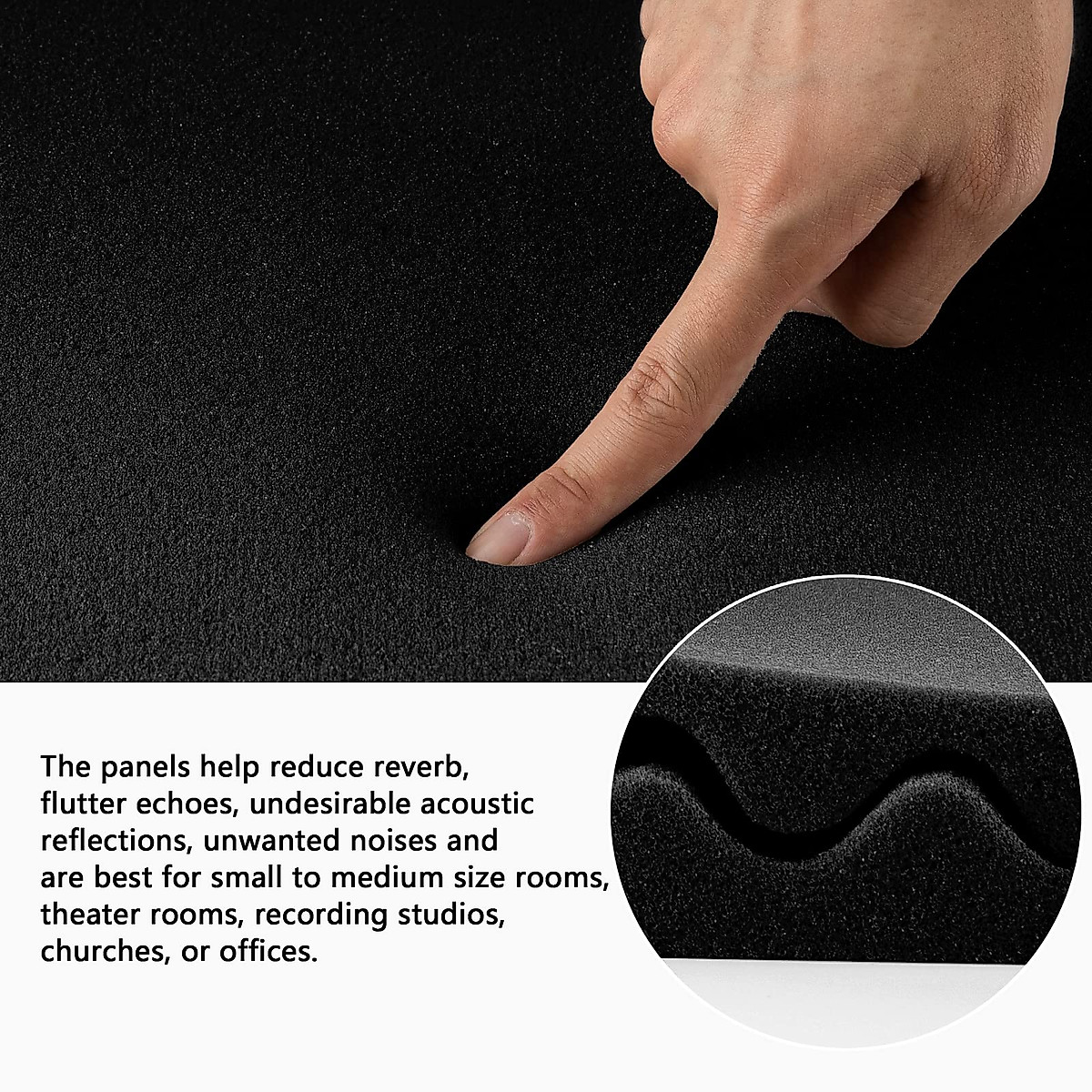 Sound Proof Foam Panels for Walls: 12 pcs Acoustic Foam Panels with Double Side Adhesive Sticker for Studio Recording Office Bedroom Home Theaters 1 X 12 X 12 Inches (Oval Black)