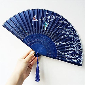 Xinbalove Hand Folding Fans Chinese Tai Chi Folding Fan Black Spanish Victorian Hand Fan for Wedding Party Favor Fancy Dress Folding Lace Pocket Fan Cosplay Party Ancient Fan (Color : Crimson)