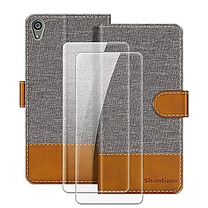 MILEGAO Leather Case for Sony Xperia Z5 Magnetic Phone Case with Wallet and Card Slot + [2 Pack] Tempered Glass Screen Protector for Sony Xperia Z5 Dual (5.2”)