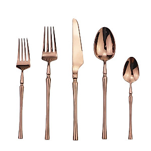 Gugrida 20 piece Copper Flatware Set 304 Stainless Steel Fork Spoon Cutlery Luxury Mirror Polished Silverware, Dishwasher Safe, Service for 4