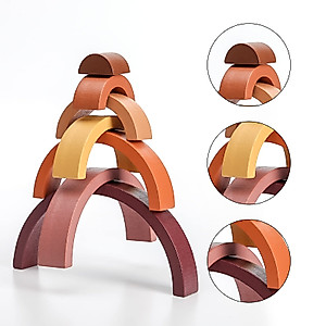 Wooden Rainbow Stacker Nesting Puzzle Blocks, 7pcs Wooden Sorting & Stacking Toys for Toddlers, Building Blocks Set Early Educational Montessori Matching Toys for Preschool Boys Girls