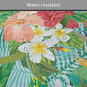 Lunarable Leaf Chair Seating Cushion Set of 6, Vintage Cartoon Style Image of Hawaiian Flowers Crepe Gingers, Anti-Slip Seat Padding for Kitchen & Patio, 16"x16", Fern Green Pale Blue