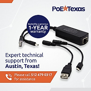 PoE Texas GAF-USB | 802.3af PoE Splitter Compatible with iPads and Tablets with 5 Volt 10 Watt Output - Includes USB-A and Micro-USB adapters