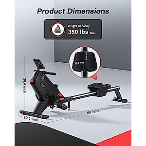 Magnetic Rowing Machine, UTRYUP Bluetooth Rower Machine for Home, Upgrade Resistance Strength with 16 Levels, Custom Widened Foot Pedals, 350 Lbs Weight Capacity