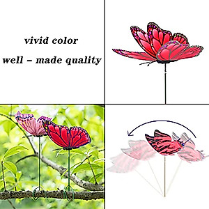FENELY Butterfly Garden Decor Stakes,Double Wing Waterproof 3D Red Butterflies Garden Ornaments Outdoor Decorations for Patio Lawn Yard PVC Gardening Art Christmas Whimsical Gifts