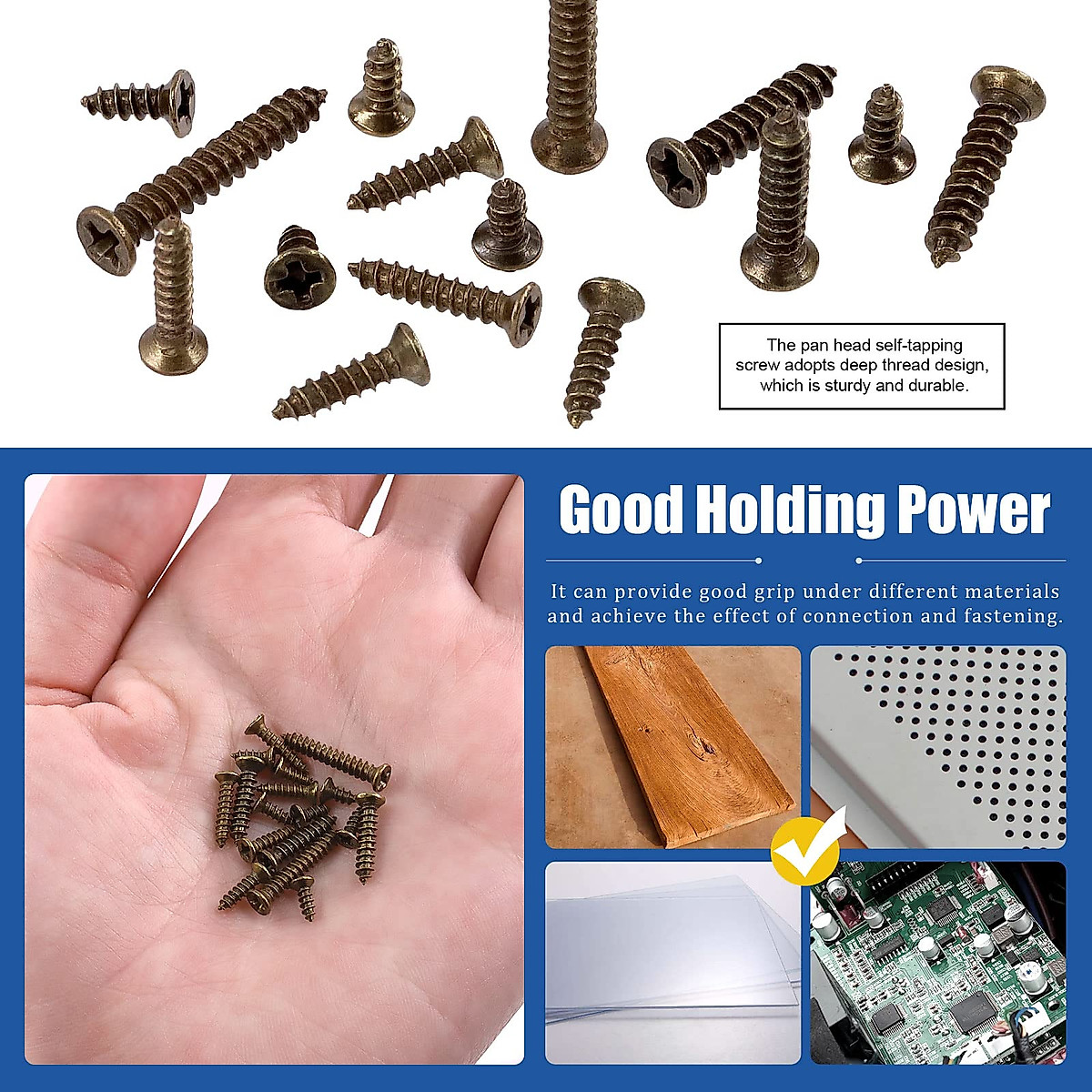 Glarks 1300Pcs 5mm 6mm 7mm 8mm 10mm Small Tiny Nails Wood Screws Set Bronze Self Drilling Flat Cross Head Screws Assortment Kit for Home Furniture Decor (Bronze)