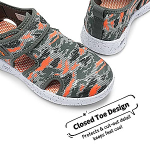 DREAM PAIRS Unisex-Child Closed Toe Water Shoes Quick Dry Aqua Sneakers, Grey/Orange - 2 Little Kid (SDWS2301K)