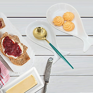 Fish Spoon Rest Ceramic for Kitchen Set of 2, White