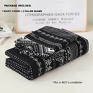 Lightweight Hotel Luxury Duvet Cover 3 Piece Set - Boho Black with White Geometry Ultra Soft Premium Microfiber Breathable Comforter Cover with Zipper Closure, Corner Ties King (104x90 inches)
