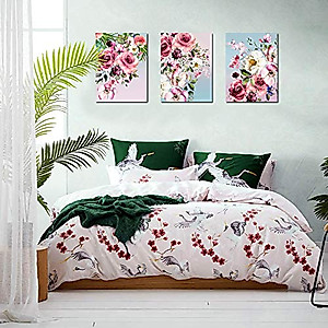 Flower Canvas Wall Art for Bedroom Woman Wall Decor Pink White Flowers Picture 3 Piece Framed Artwork Modern Plant Floral Canvas Prints for Kitchen Home Bathroom Girls Room Wall Decoration 12"x16"