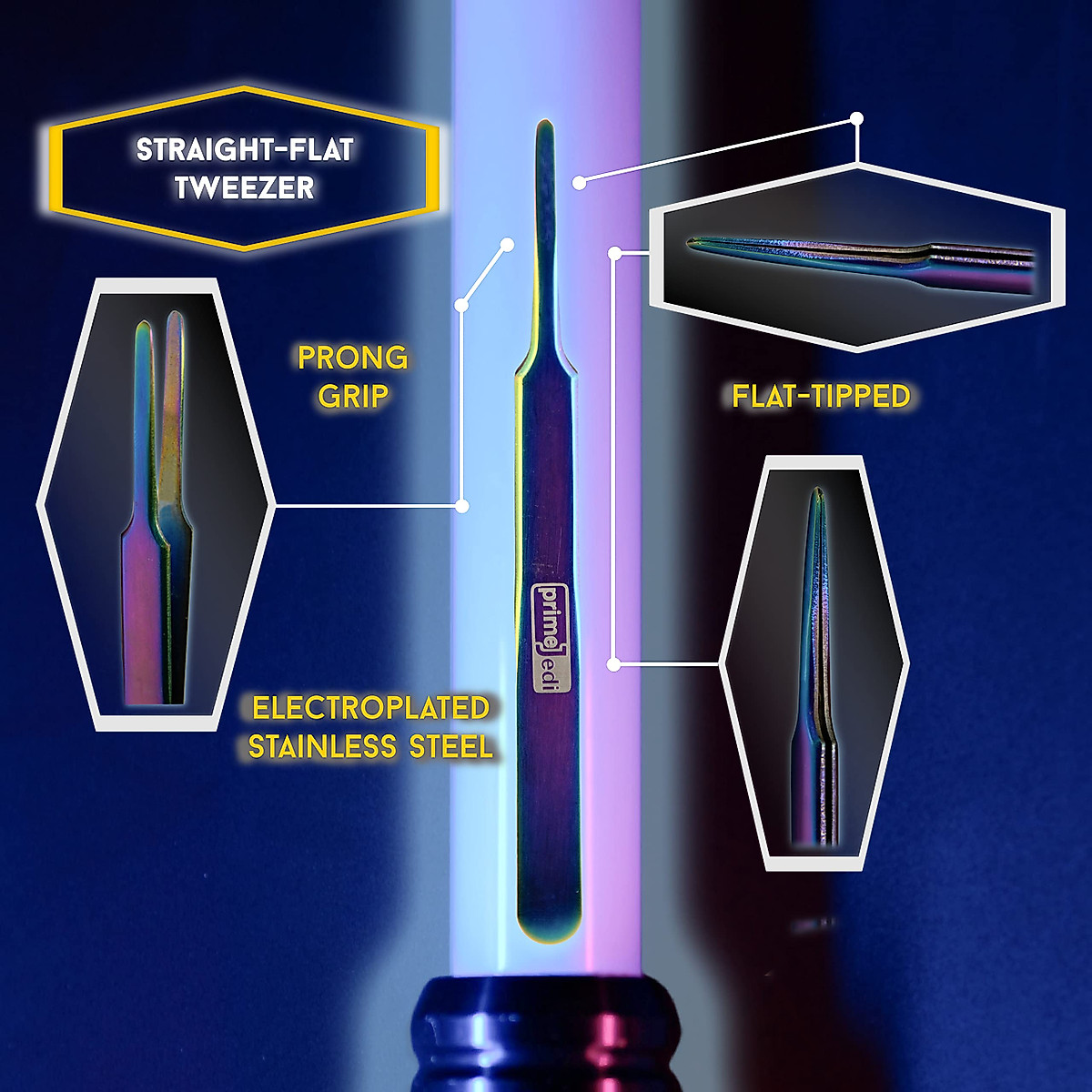PrimeJedi Eyelash Extension Tweezers, Lash Applicator Tweezers, 3D 4D 5D Tweezer, DIY Lash Tweezers, Curved Tweezers, Tong Tweezers, 45 Degree Tweezer, Rainbow Tweezers in Tube Case (1 Set)