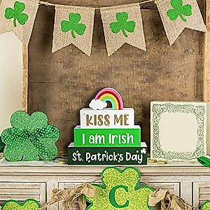SURCVIO St Patricks Day Decorations Wooden Block Sign with Led Lights Light up Wood Sign Decor for Table Mantle Irish Themed Party Home Farmhouse Desk Decor Home Tabletop Tiered Tray Decor
