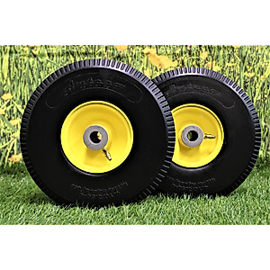 (Set of 2) 4.10/3.50-4 (10") Flat Free Tires and Wheels/Sawtooth tread, 4-1/4" Hub with 3/4" bore. Compatible with Toro 105-3471, Time Cutter Z, and John Deere
