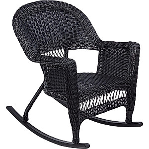 Jeco Rocker Wicker Chair with Cushion, Set of 2, Black