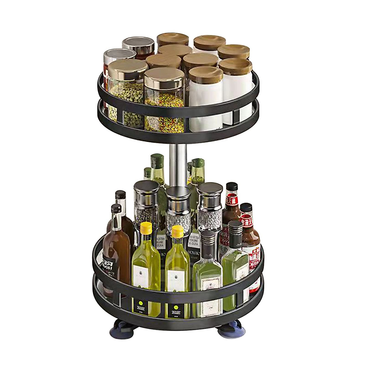 2 Tier Turntable Organizer, 360 Degree Rotating Turntable 9 "Non-Skid Rotating Tissue Storage Container, Bathroom, Kitchen, cabinets, Pantry, countertop Organizer…