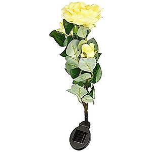 Solar Yellow Rose Flower Lights, Solar Powered Garden Outdoor Decorative Landscape LED Rose Lights Year-Round, Great Gift