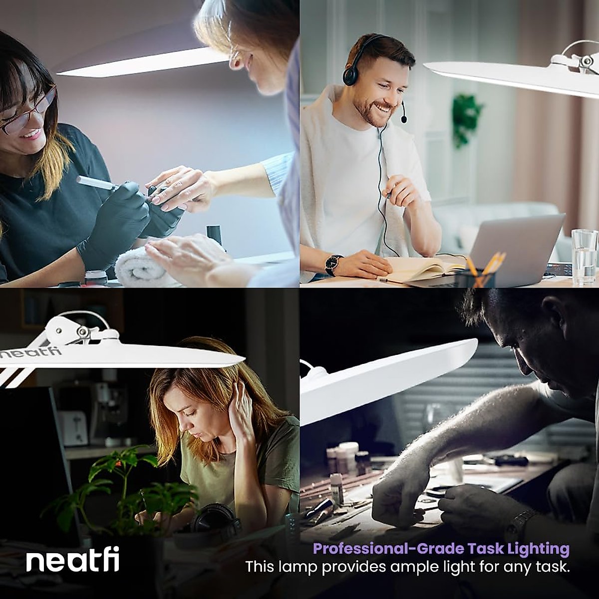 Neatfi XL 2,200 Lumens LED Task Lamp, 24W Super Bright Desk Lamp, 117 Pcs SMD LED, 4 Level Brightness, Dimmable, Task LED Light for Home, Office, Workbench (Non-CCT, White)