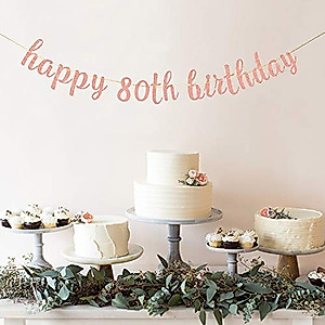 INNORU Glitter Happy 80th Birthday Banner - 80th Anniversary Sign Banner - Cheers to 80 Years Birthday Party Bunting Decorations Rose Gold