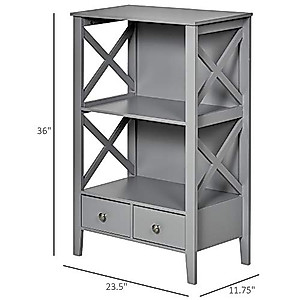 kleankin X- Frame Freestanding Floor Bathroom Storage with Two Drawers, Storage Organizer, Cabinet with 3 Shelves, Grey