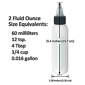 510 Central Cosmo Bottles with Twist Top Dispensing Caps (2oz, 12 pack) - HDPE Plastic Bullet Shape - Made in USA
