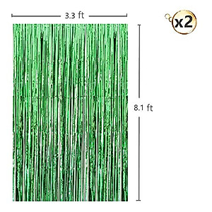 Green Tinsel Foil Fringe Curtain Party Backdrop Decorations for Christmas Graduation Birthday Wedding Engagement Bridal Baby Shower Bachelorette Holiday Celebration, Green Photo Booth Props - 2 Packs