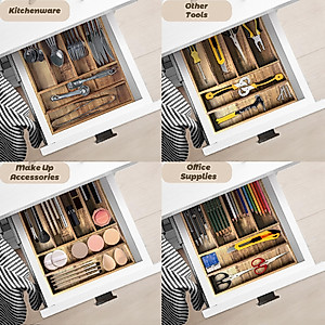 KITEISCAT Acacia Wood Silverware Organizer, Kitchen Utensil Drawer Organizer for Forks, Knives & Spoons, 6-Compartment Cutlery Tray, Flatware Holder