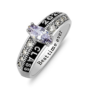 Ccjcinata Custom Class Rings for Women High School Cubic Zirconia Birthstone Rings Sterling Silver Women's Class Rings Graduation Rings Size 5-15 College Rings for Women