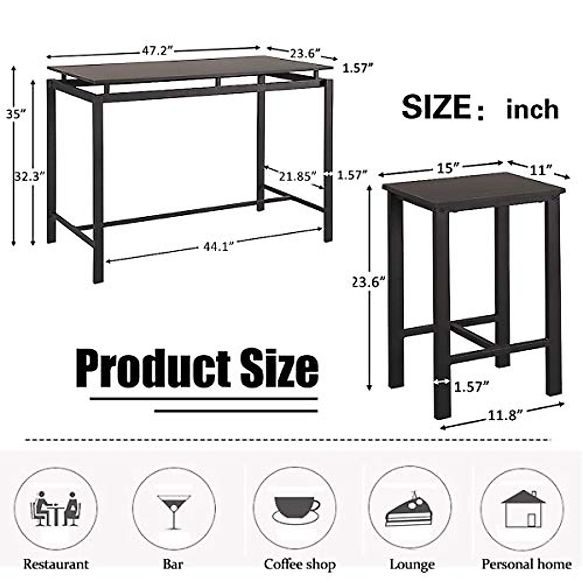 DSDNOO 5 Pcs Dining Table Set, Counter Height Dining Table Set for 4, Wooden Bar Height Dining Table & Bar Stools, Bar Table and Chairs Set, Kitchen Dining Table Set for Pub/Dining Room