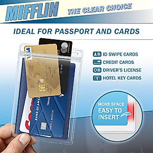 Mifflin-USA 4x6 Inch Plastic Card Holder and Lanyard Set (Black Lanyards, Clear XXL Pouch, 5 Pack), Lanyard and ID Passport Holder Set, Extra Large Name Badge Card Holder with Lanyards