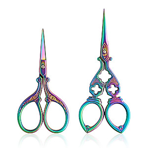 Asdirne Embroidery Scissors, Stainless Steel Sharp Tip Scissors, Thread Scissors DIY Tools for Embroidery, Craft, Needle Work, Art Work & Everyday Use, 2 Pcs, 4.7"/5.3",Colourful