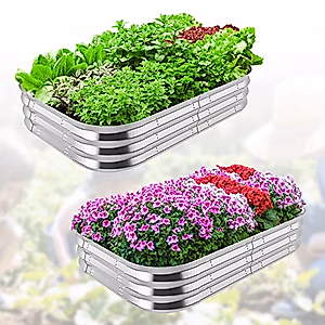 CODACE Raised Garden Bed Kit, 2Pcs Galvanized Raised Garden Beds Outdoor for Gardening, Metal Raised Planter Box for Vegetables Flowers Herb Fruits, Garden Planters with Ventilation Holes (4.27x3ft)