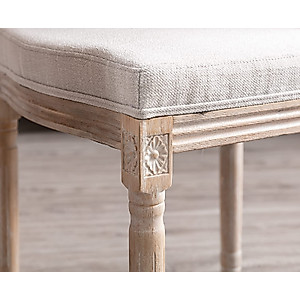 Kmax Farmhouse Dining Room Chairs, Fabric French Distressed Bedroom Chairs with Round Rattan Back, Elegant Tufted Kitchen Chairs, Set of 4, Beige